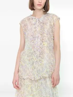 Plan C Floral-print Ruffled Blouse