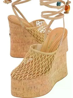 NAKED WOLFE Iris Mesh-panelled Cork Sandals