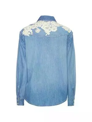 LoveShackFancy Lace-appliqué Denim Shirt