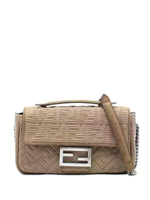 Fendi Zucca Embossed Technical Fabric Chain Baguette - Neutrals