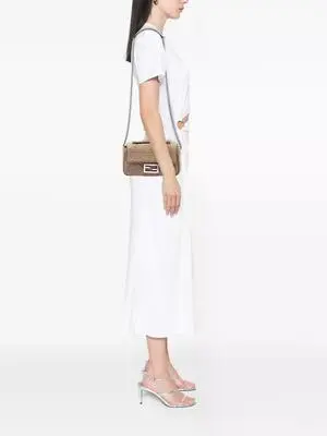 Fendi Zucca Embossed Technical Fabric Chain Baguette - Neutrals
