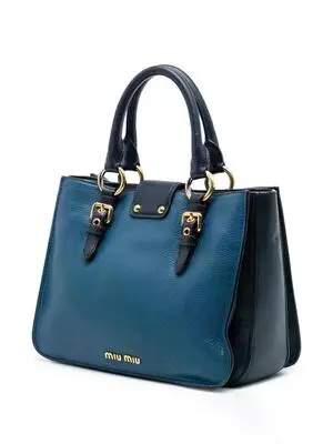 Miu Miu Bicolor Goatskin Madras Satchel - Blue
