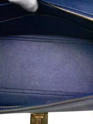 Celine 2014 Small Drummed Calfskin And Suede Trapeze Satchel - Blue