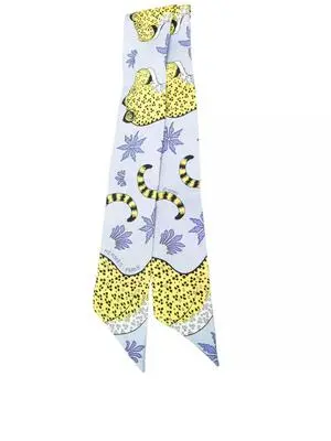 Hermès 1990-2010 Les Leopards Silk Twilly Scarf Scarves - Blue