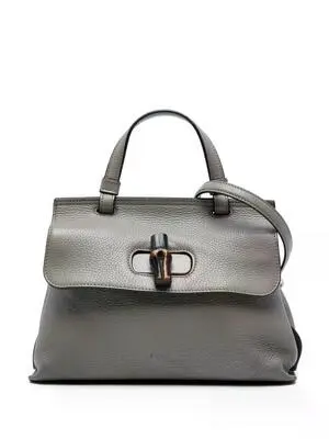 Gucci 2016-2025 Small Leather Bamboo Daily Satchel - Grey