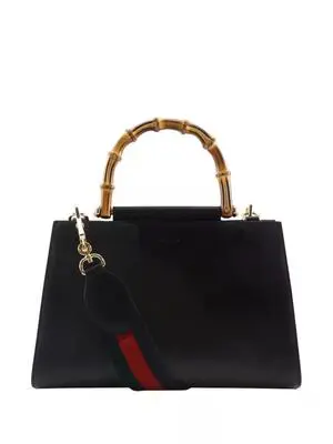 Gucci Leather Bamboo Nymphaea Web Satchel