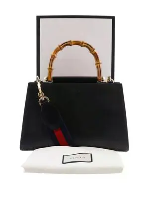 Gucci Leather Bamboo Nymphaea Web Satchel