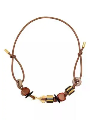 AMI Paris De Coeur Beaded Leather Necklace - Brown