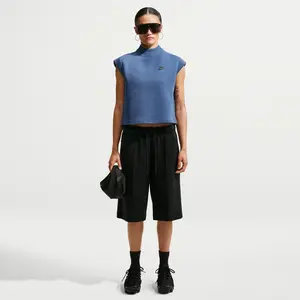 Nike Tech Fleece High Neck Short Sleeve Top - Blue