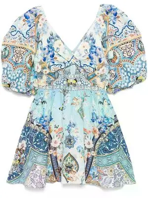 Camilla Puff-sleeve Mini Dress - Blue