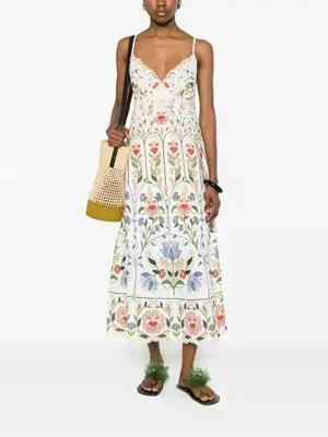Farm Rio Embroidered Scallop-edge Midi Dress
