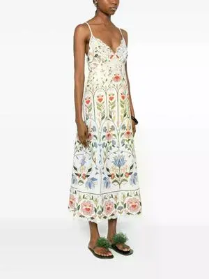 Farm Rio Embroidered Scallop-edge Midi Dress