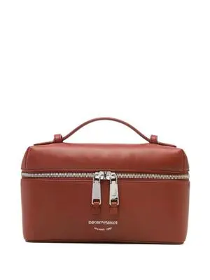 Emporio Armani Logo-print Leather Makeup Bag - Brown