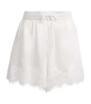 FLEUR DU MAL Stretch-silk Lace-trimmed Juliet Shorts - Ivory