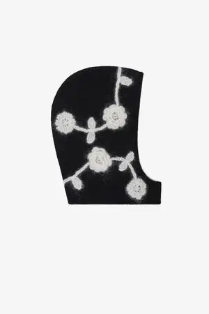 GANNI Embroidered Logo Wool Balaclava - Black