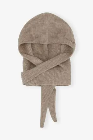 GANNI Embroidered Logo Wool Balaclava - Brown