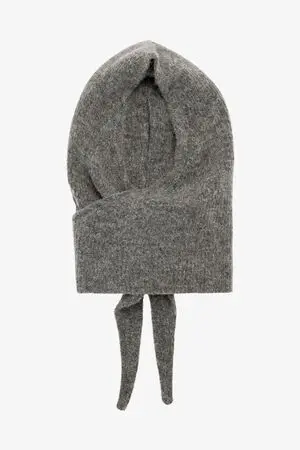 GANNI Embroidered Logo Wool Balaclava - Grey