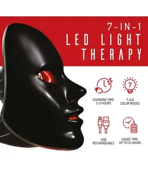 PURSONIC His And Hers Professional Glow At Home: 7-in-1 Led Light Therapy Face Mask - Black