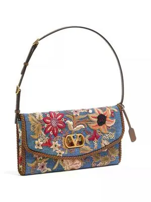 Valentino Garavani Small Embroidered Denim Shoulder Bag