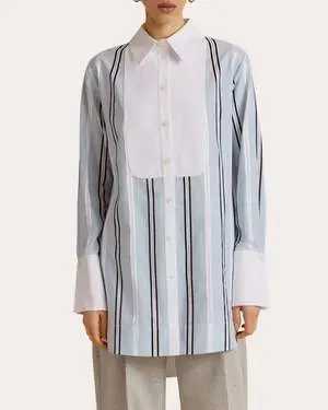 Marina Moscone Pinstripe Jacquard Slim Tuxedo Shirt