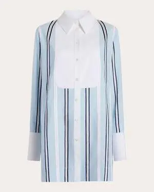 Marina Moscone Pinstripe Jacquard Slim Tuxedo Shirt