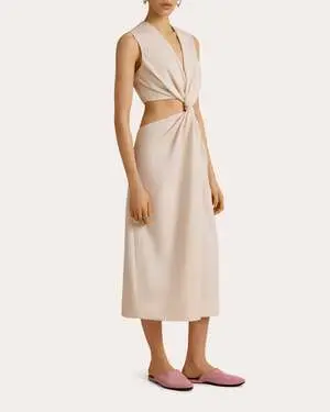 Marina Moscone Cotton Faille Cutout Twist Midi Dress