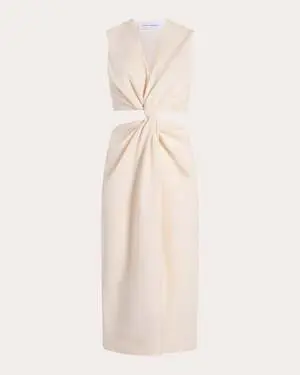 Marina Moscone Cotton Faille Cutout Twist Midi Dress