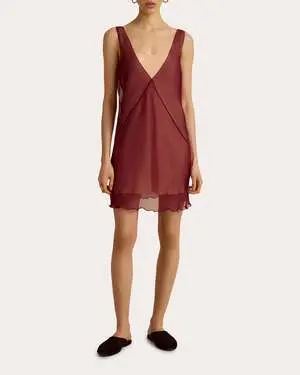 Marina Moscone Sheer Silk Chiffon Layered Slip Dress