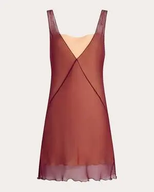 Marina Moscone Sheer Silk Chiffon Layered Slip Dress