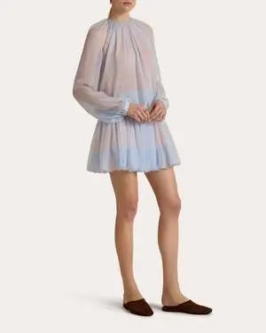 Marina Moscone Silk Chiffon Gathered Long-sleeve Blouse - Blue
