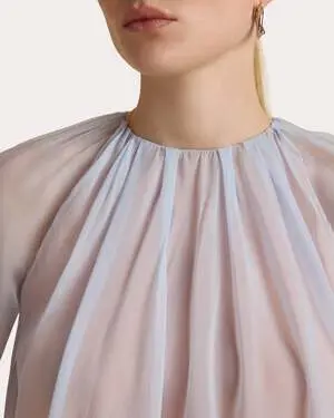Marina Moscone Silk Chiffon Gathered Long-sleeve Blouse - Blue