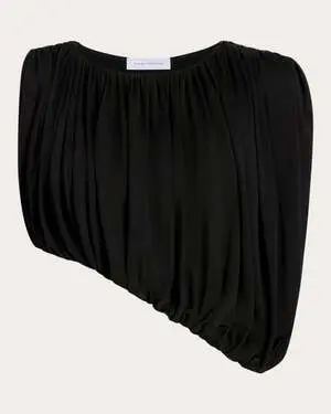 Marina Moscone Jersey Gathered Drape Asymmetric Crop Top - Black