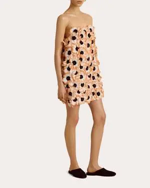 Marina Moscone Floral Appliqué Crepe Mini Dress
