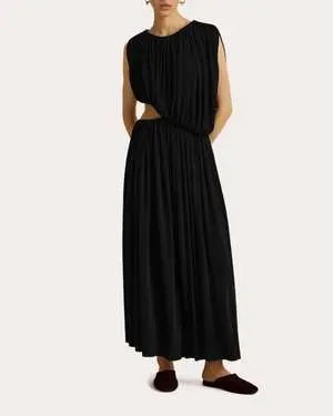 Marina Moscone Jersey Cutout Gathered Drape Maxi Dress - Black