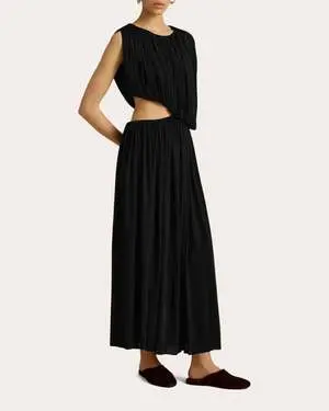 Marina Moscone Jersey Cutout Gathered Drape Maxi Dress - Black