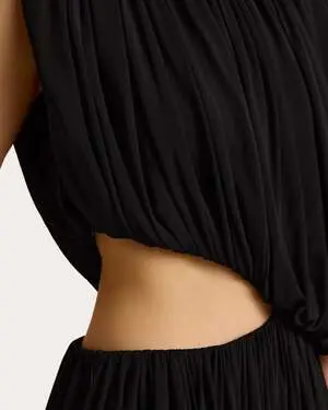 Marina Moscone Jersey Cutout Gathered Drape Maxi Dress - Black