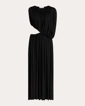 Marina Moscone Jersey Cutout Gathered Drape Maxi Dress - Black