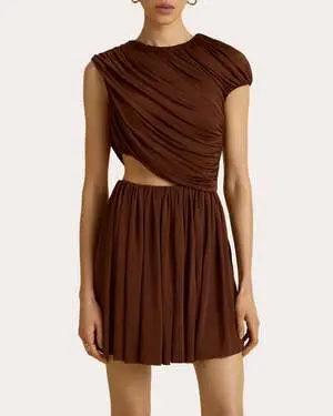 Marina Moscone Jersey Cutout Gathered Drape Mini Dress - Brown