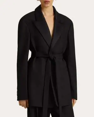 Marina Moscone Wool Belted Boyfriend Blazer