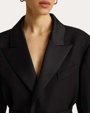 Marina Moscone Wool Belted Boyfriend Blazer