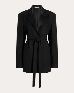 Marina Moscone Wool Belted Boyfriend Blazer