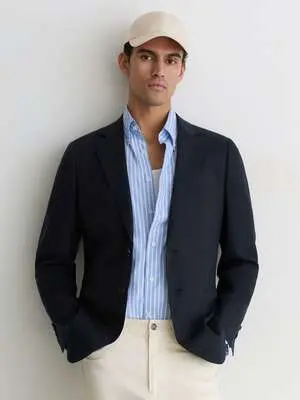 REISS Lucas Linen Baseball Cap - Stone