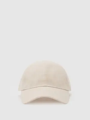 REISS Lucas Linen Baseball Cap - Stone