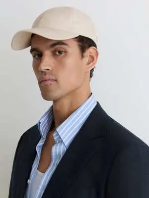 REISS Lucas Linen Baseball Cap - Stone