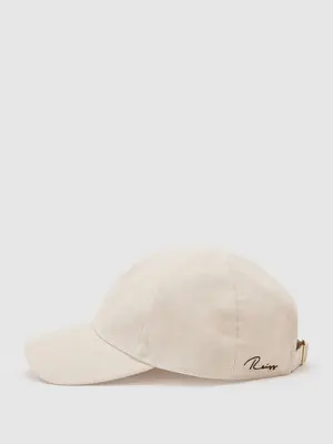 REISS Lucas Linen Baseball Cap - Stone