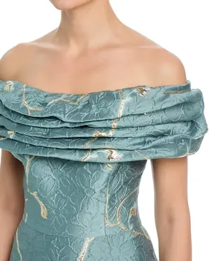 Rickie Freeman For Teri Jon Off-the-shoulder Jacquard Gown