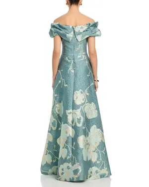 Rickie Freeman For Teri Jon Off-the-shoulder Jacquard Gown