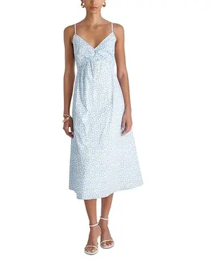 French Connection Rhodes Poplin Stacey Fleur Midi Dress - White/pool