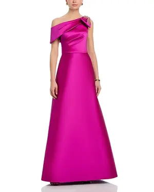 Rickie Freeman For Teri Jon Mikado Asymmetrical Bow Gown - Fuchsia