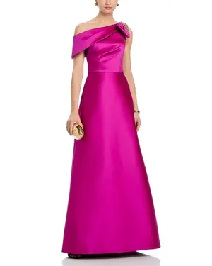 Rickie Freeman For Teri Jon Mikado Asymmetrical Bow Gown - Fuchsia